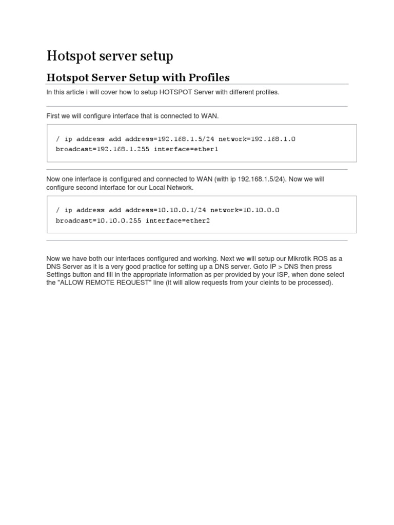 Hotspot Server Setup | PDF | Ip Address | Domain Name System