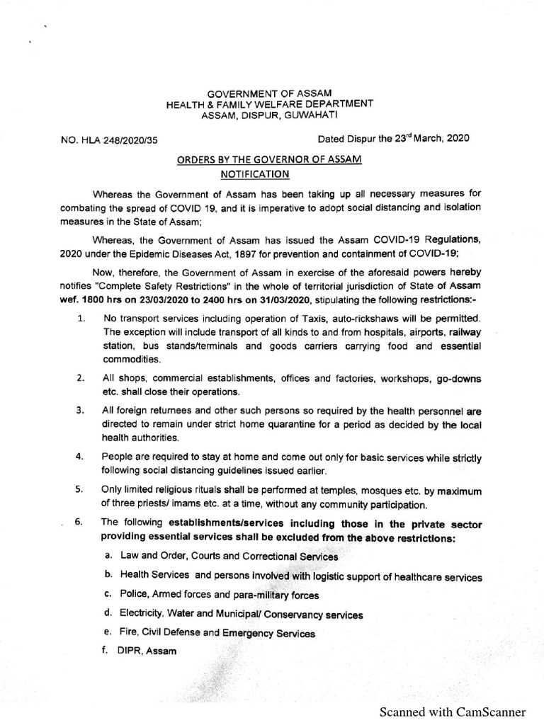 Assam Lock Down Notice | PDF