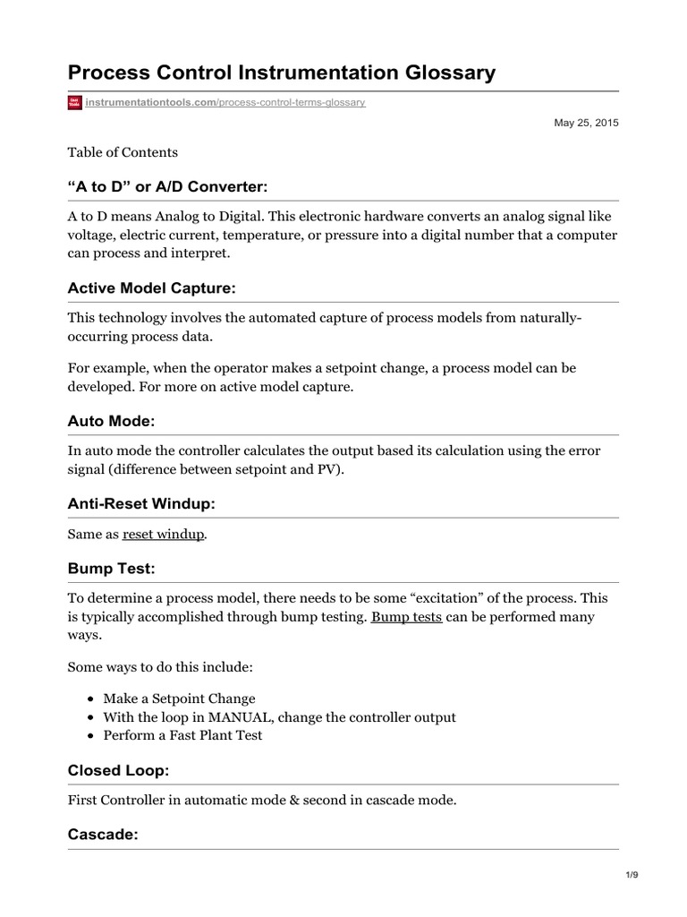Process Control Instrumentation Glossary | PDF | Control Theory ...