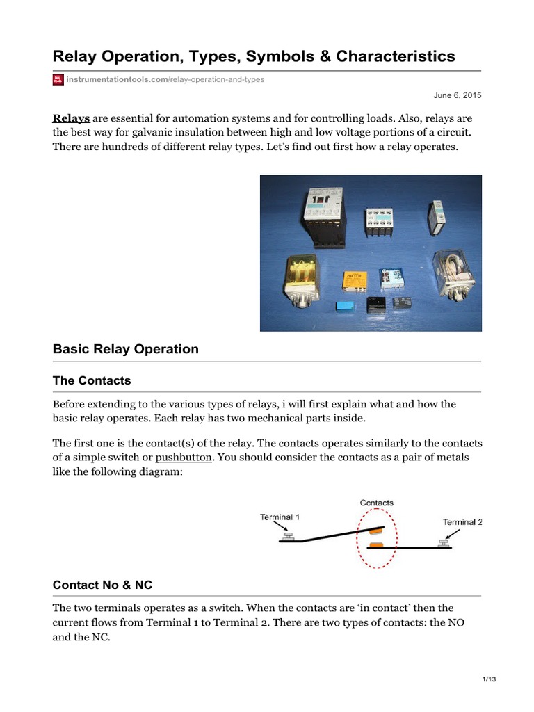Relay Types and Characteristics Explained | PDF | Relay | Switch