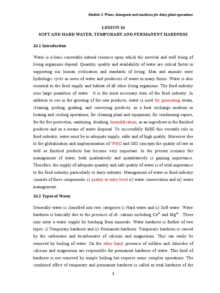 Soft and Hard Water, Temporary and Permanent Hardness | PDF | Sets Of ...