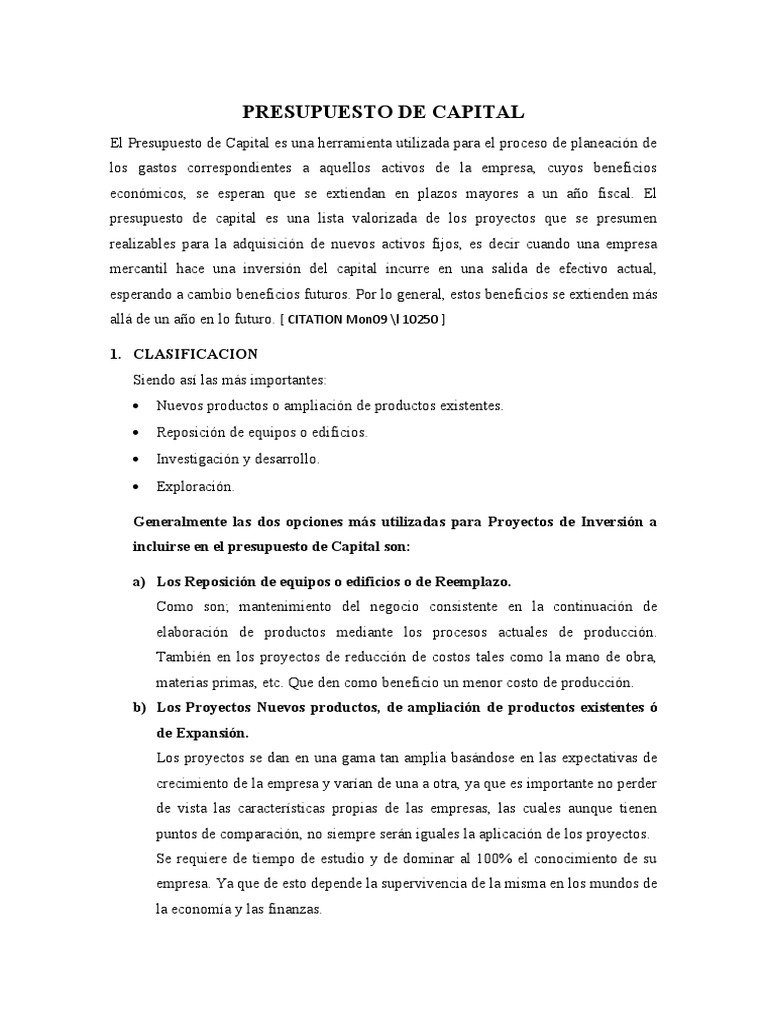 Presupuesto de Capital | PDF | Capital (economía) | Presupuesto