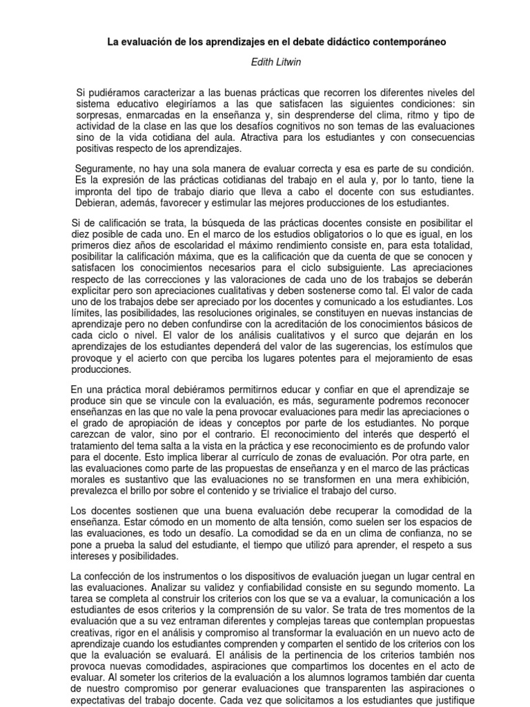 Edith Litwin | PDF | Evaluación | Maestros
