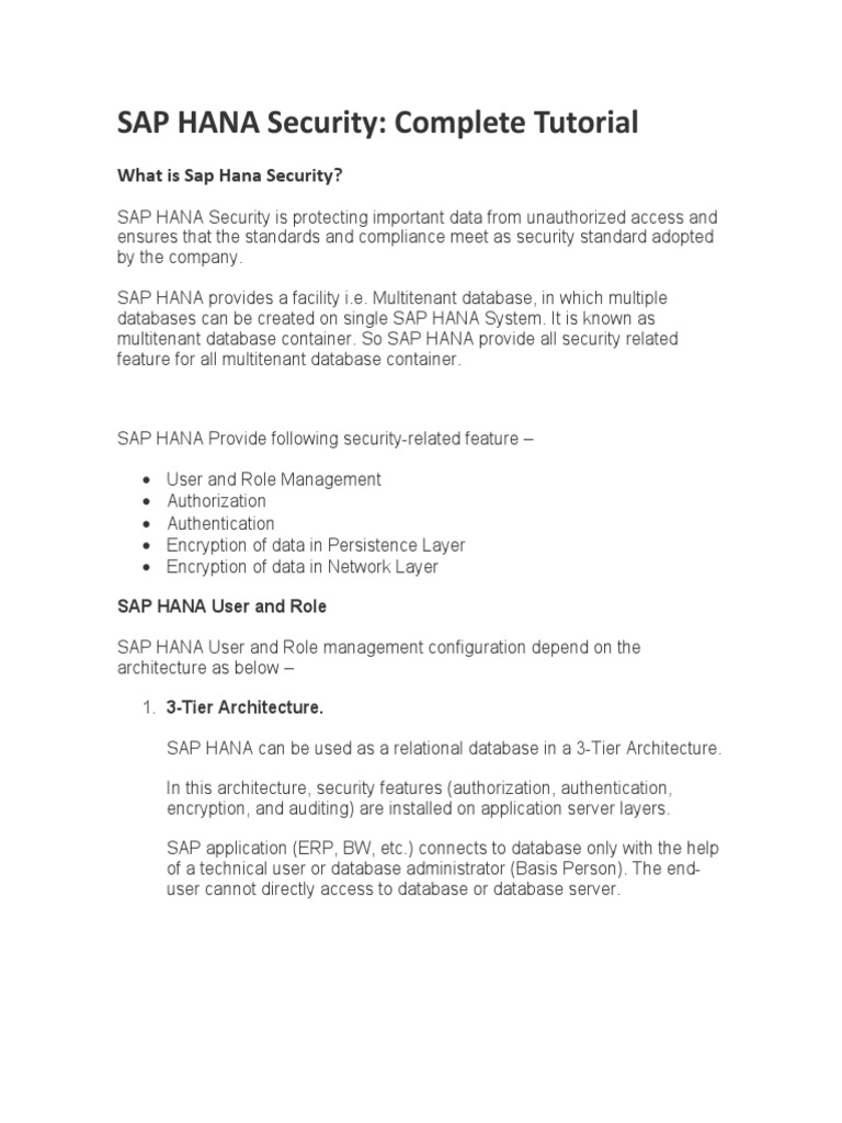 SAP HANA Security | PDF | Databases | Computer Data