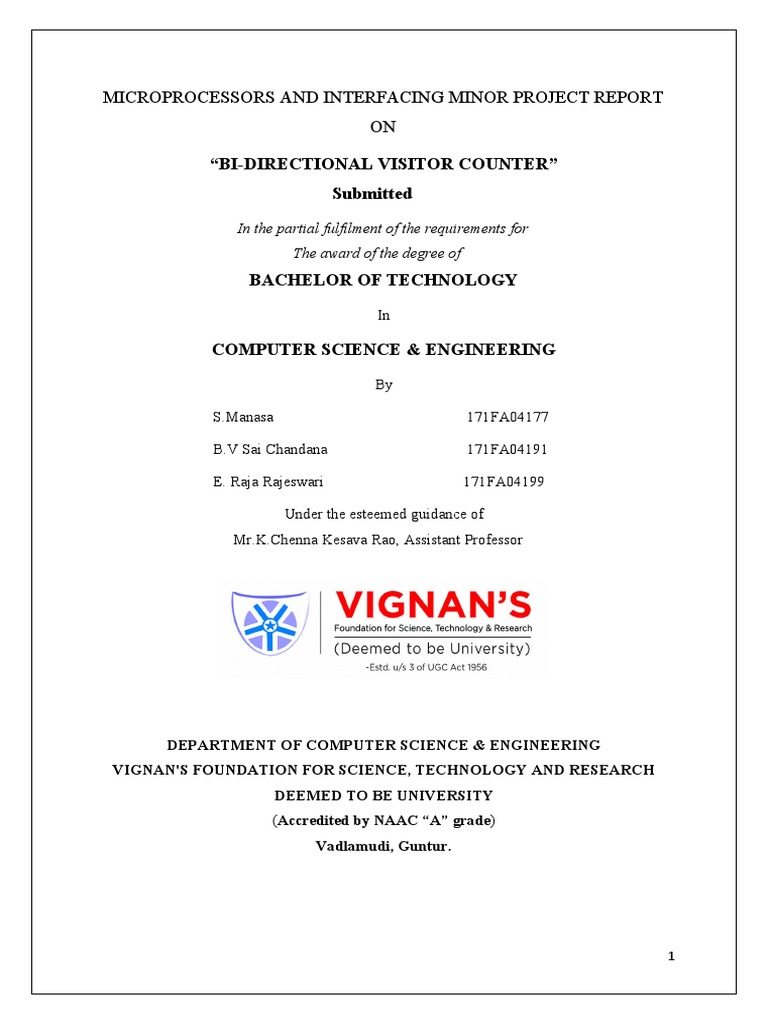 Microprocessors and Interfacing Minor Project Report ON: "Bi-Directional Visitor Counter ...