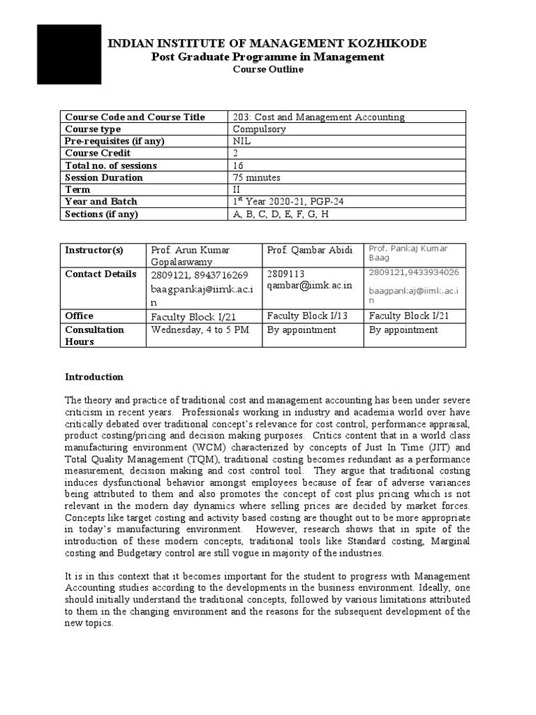 Cma Course Outline | PDF | Management Accounting | Cost Accounting