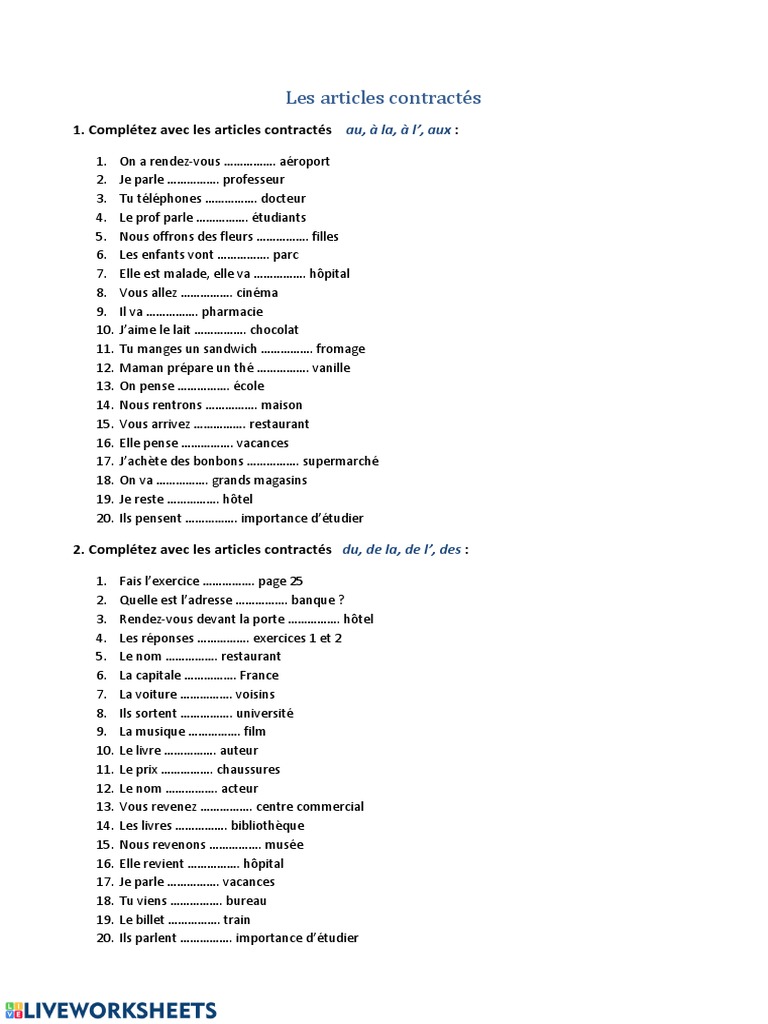 Exercices sur les Articles Contractés en Français | PDF