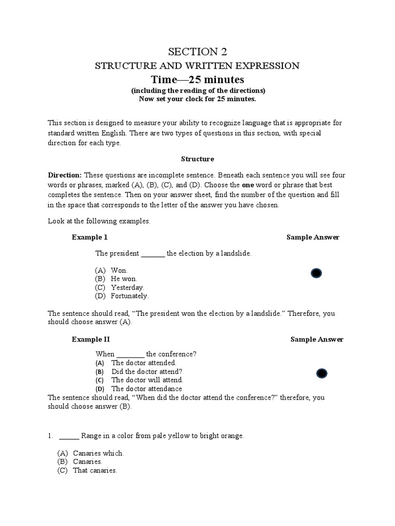 Direction Section 2 Structure and Written Expression | PDF | Mountains | Phrase