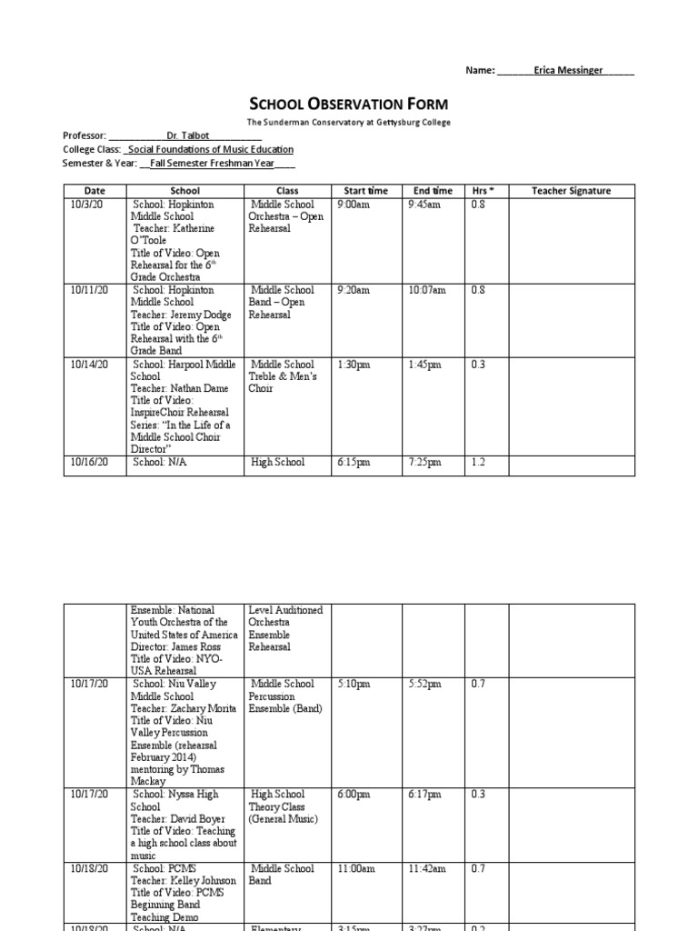 Observation Tracking Form 2 | PDF | Musical Groups | Music Organizations