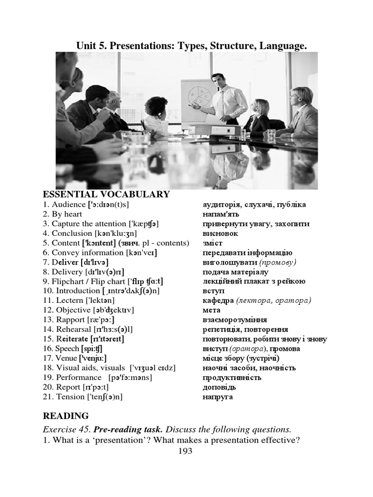 Unit 5. Presentations: Types, Structure, Language.: Essential ...