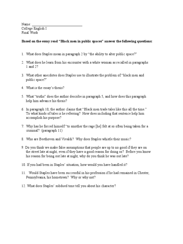 Questions On Black Men and Public Spaces | PDF