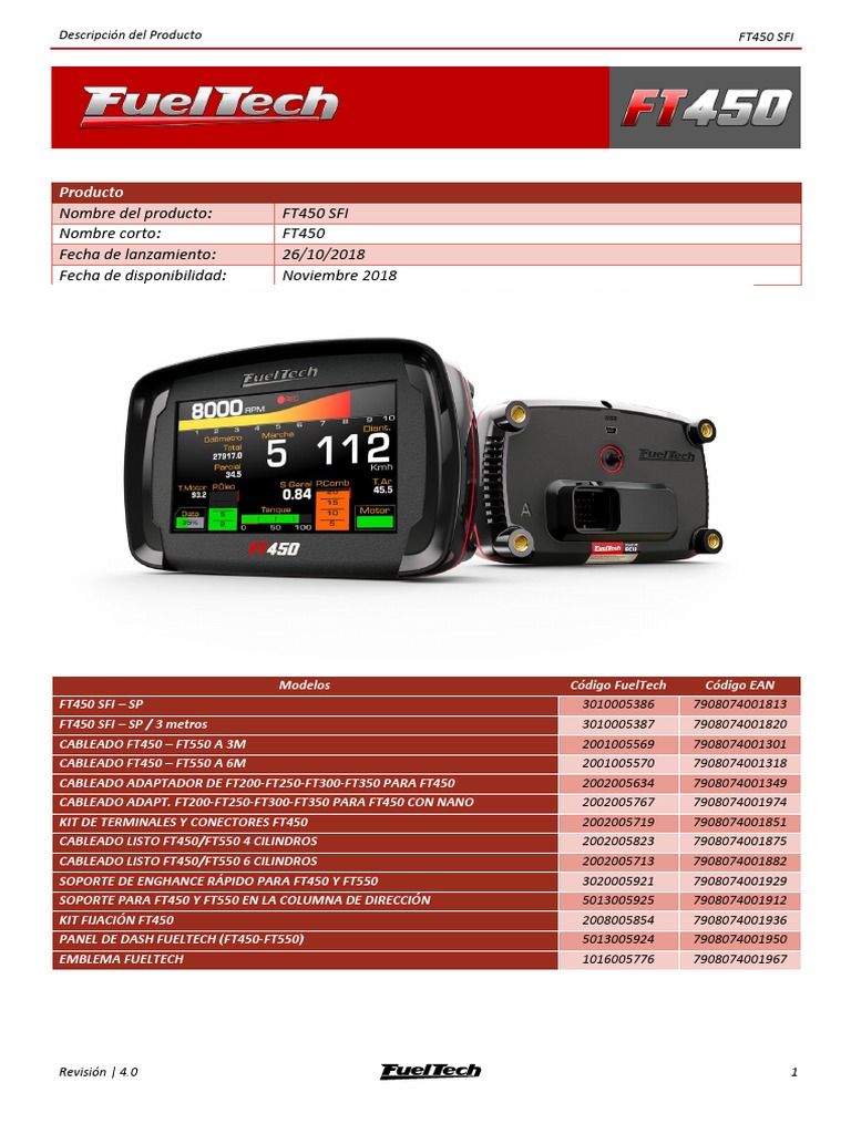 FT450 - Caracteristicas - SP - REV4.0 | PDF | Inyección de combustible ...