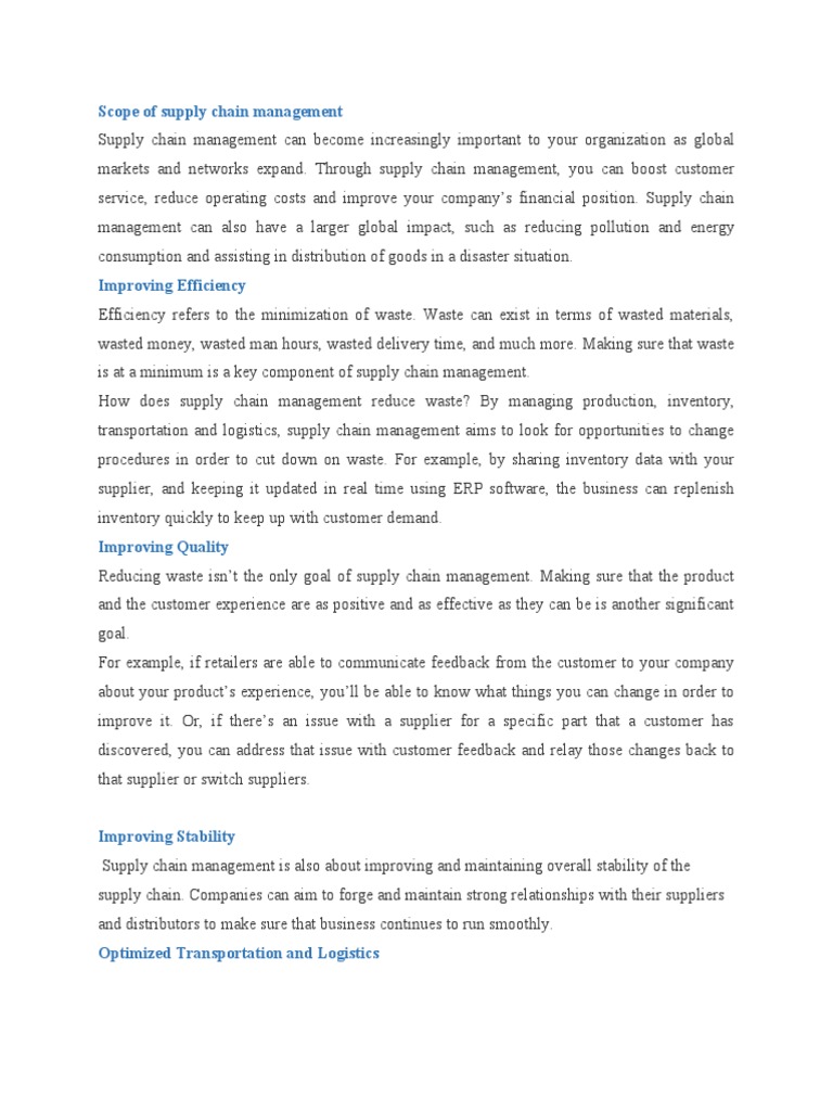 Scope of Supply Chain Management | PDF