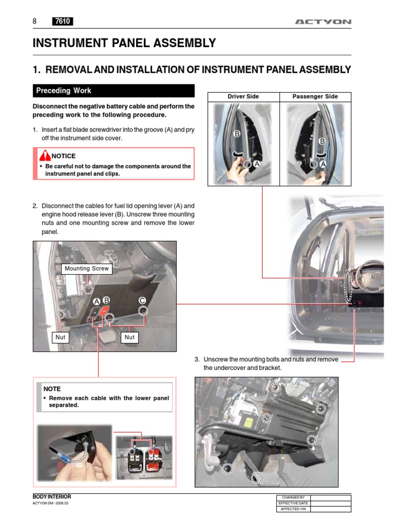 Removal and Installation of Instrument Panel Assembly | PDF | Steering ...