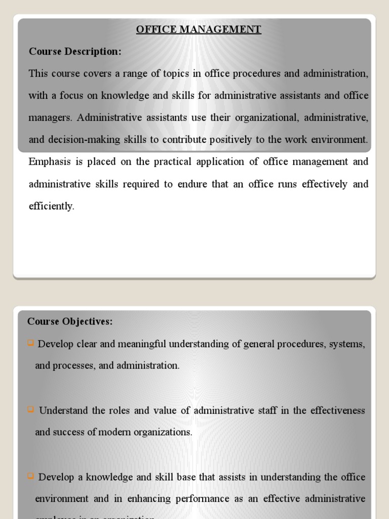 Office Management (Course Outline) | PDF