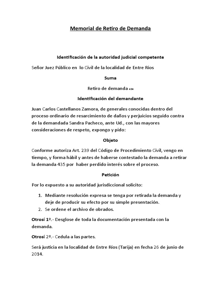 Memorial de Retiro de Demanda | PDF