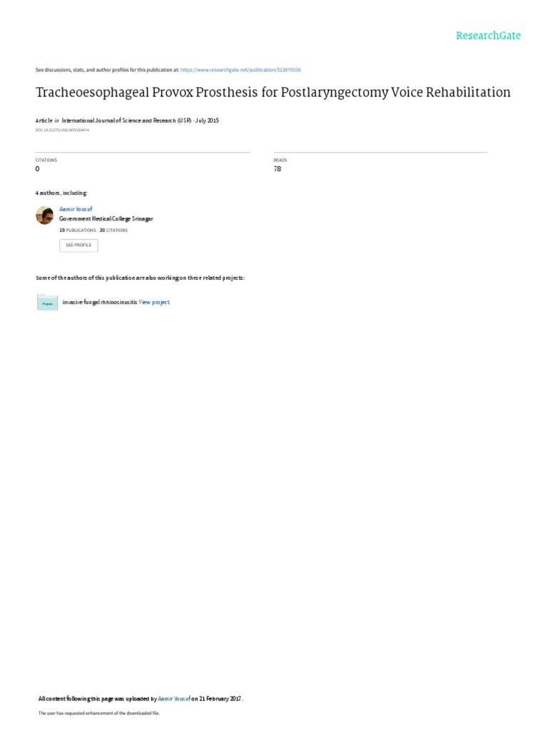 Tracheoesophageal Provox Prosthesis For Postlaryngectomy Voice ...