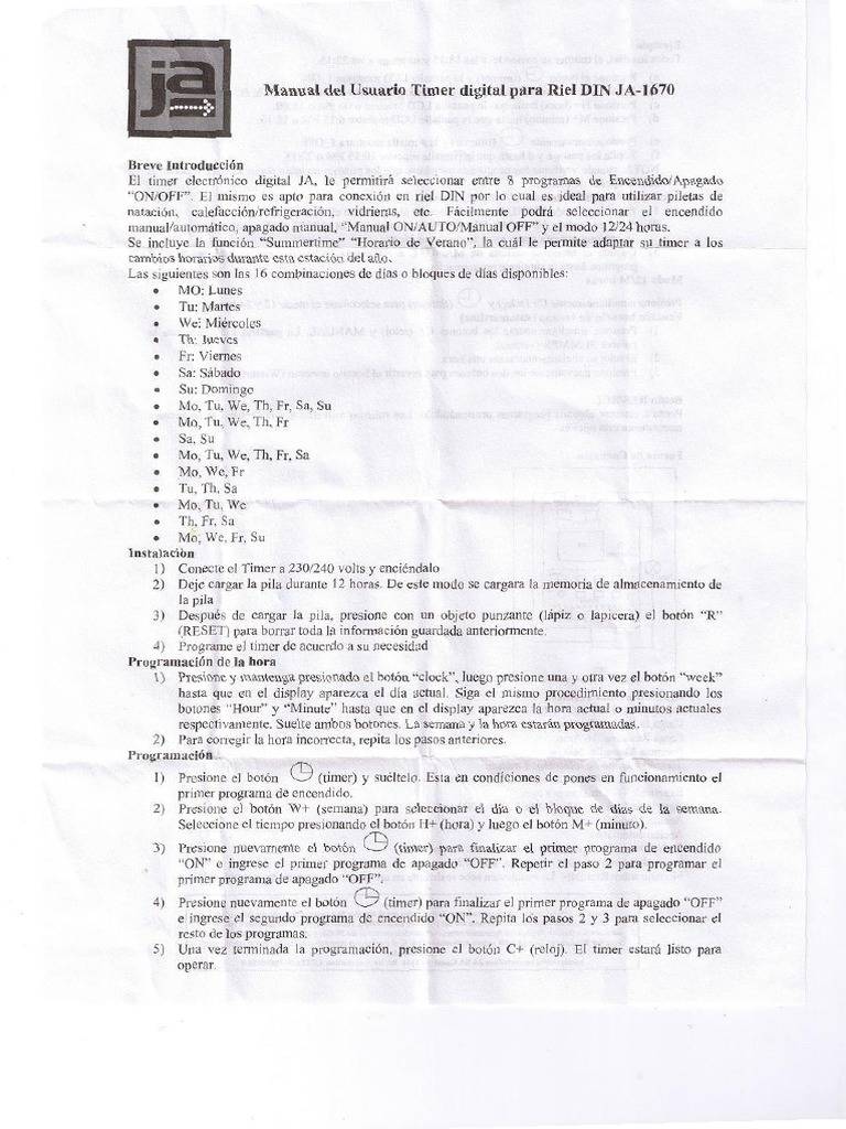 Manual Timer JA1670 | PDF | Física | Electrónica