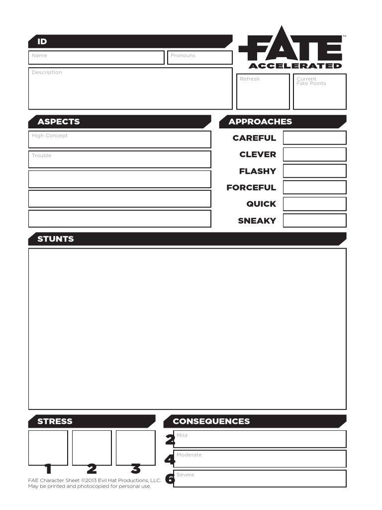 Fate Accelerated Character Sheet 1 | PDF