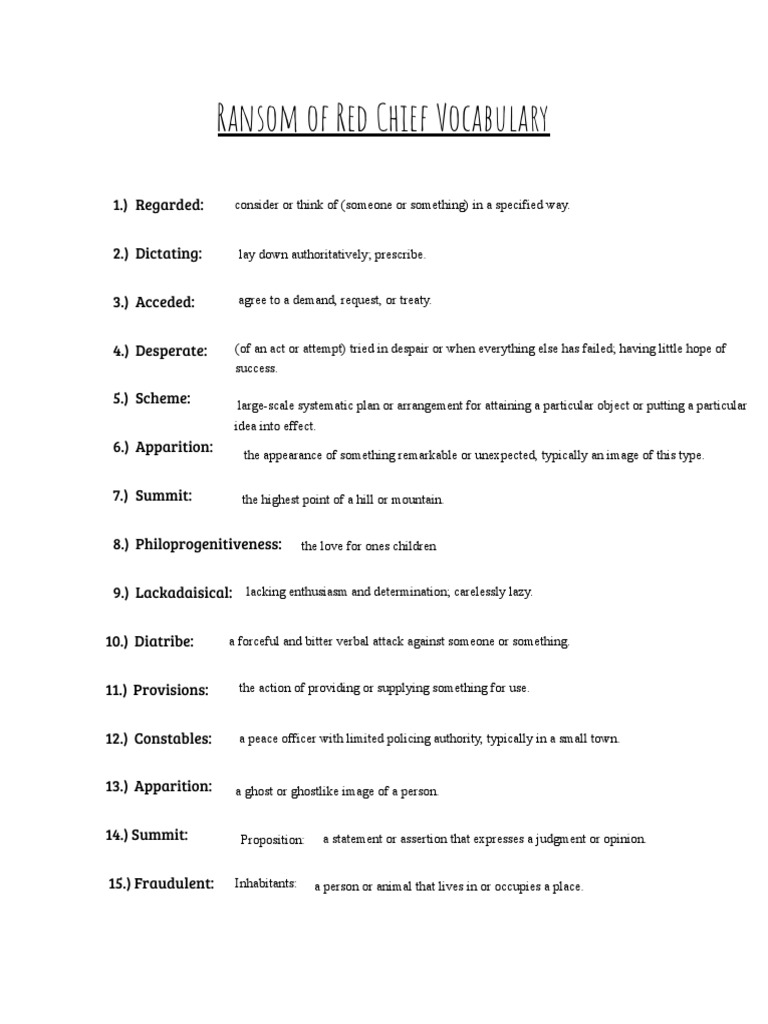 Vocabulary from Ransom of Red Chief | PDF