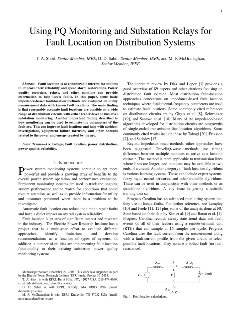 Accurately Locating Faults on Distribution Systems Using Substation ...