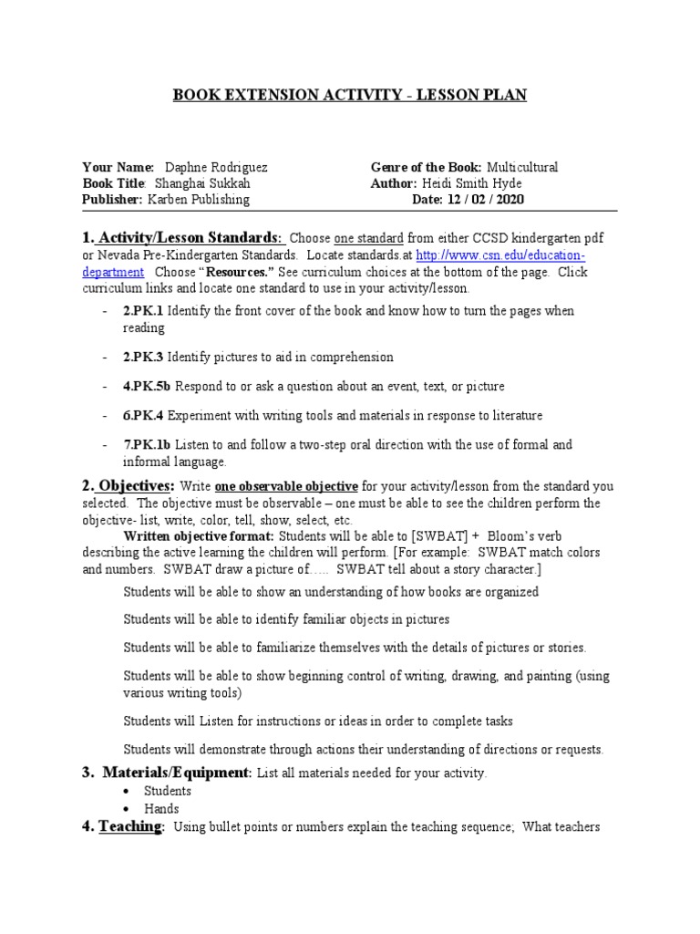 Book Extension Activity - Lesson Plan: Department | PDF | Books | Teachers