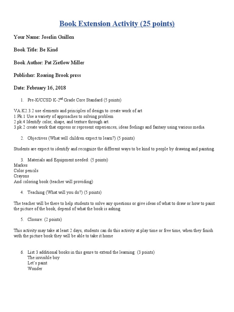 Book Extension Activity Fall 2020-1-7 | PDF