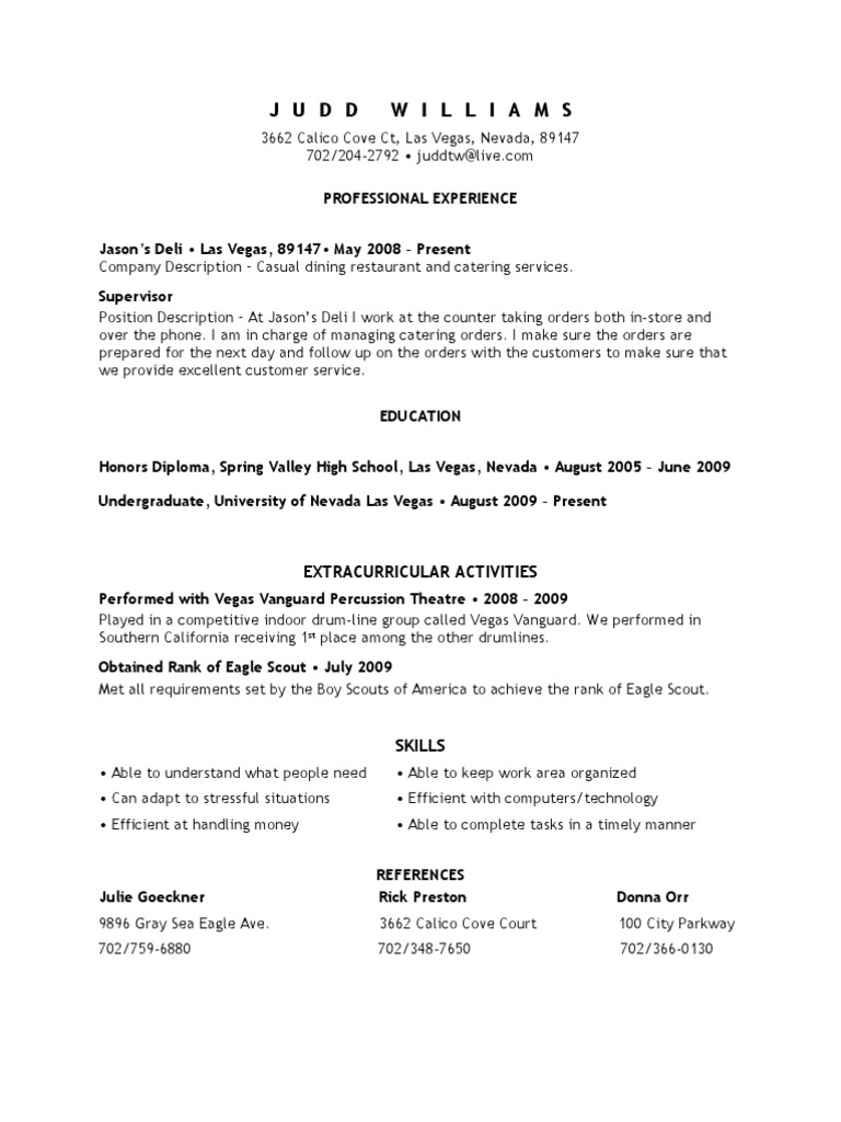 Jason's Deli Supervisor Resume | PDF