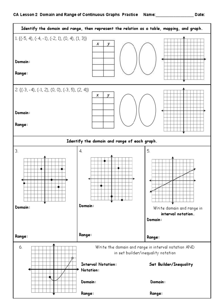 Lesson 2 Domain and Range of Continuous Functions Practice | PDF ...