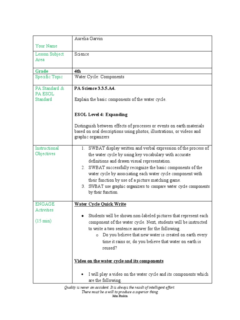 5e Lesson Plan Science | PDF | Water Cycle | Rain