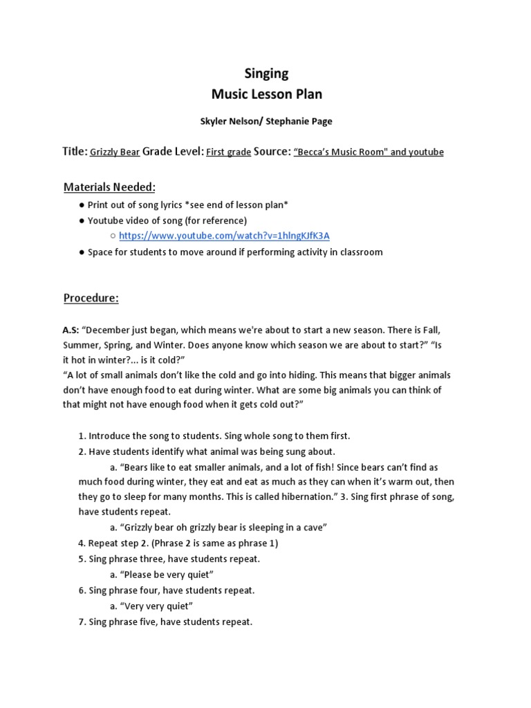 Grizzly Bear Singing Lesson | PDF | Entertainment (General)
