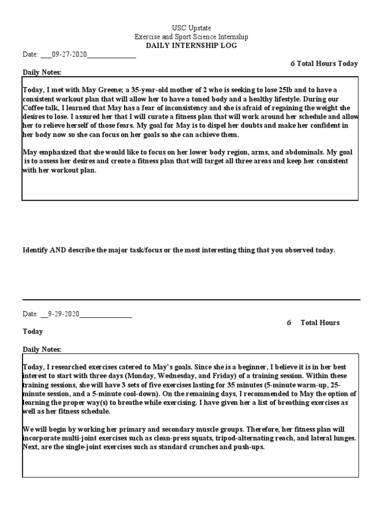 Daily Internship Notes Log Week One 9-27-10!03!2020 | PDF ...