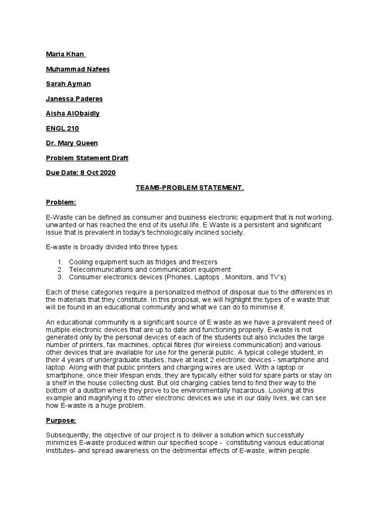 Problem Statement Draft | PDF | Electronic Waste | Recycling