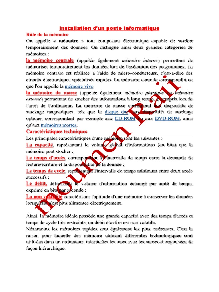 Installation D'un Poste Informatique PDF | PDF | Mémoire (informatique) | Démarrage d'un ordinateur