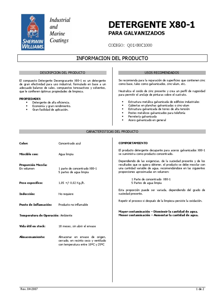 Detergente Galvanizado X80-1 | PDF | Detergente | Zinc