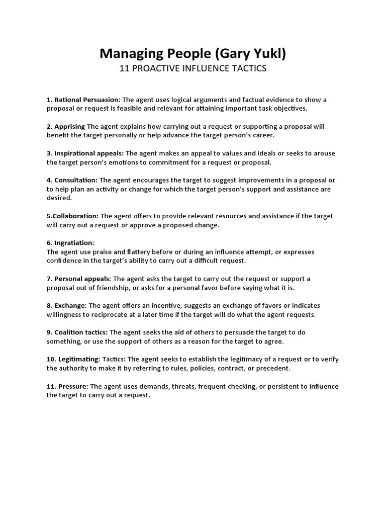 11 Proactive Influence Tactics | PDF