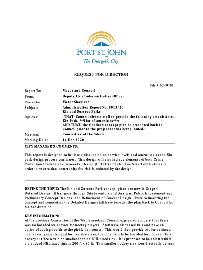City of Fort ST John - Kin and Surerus Parks Redevelopment | PDF | Ice ...