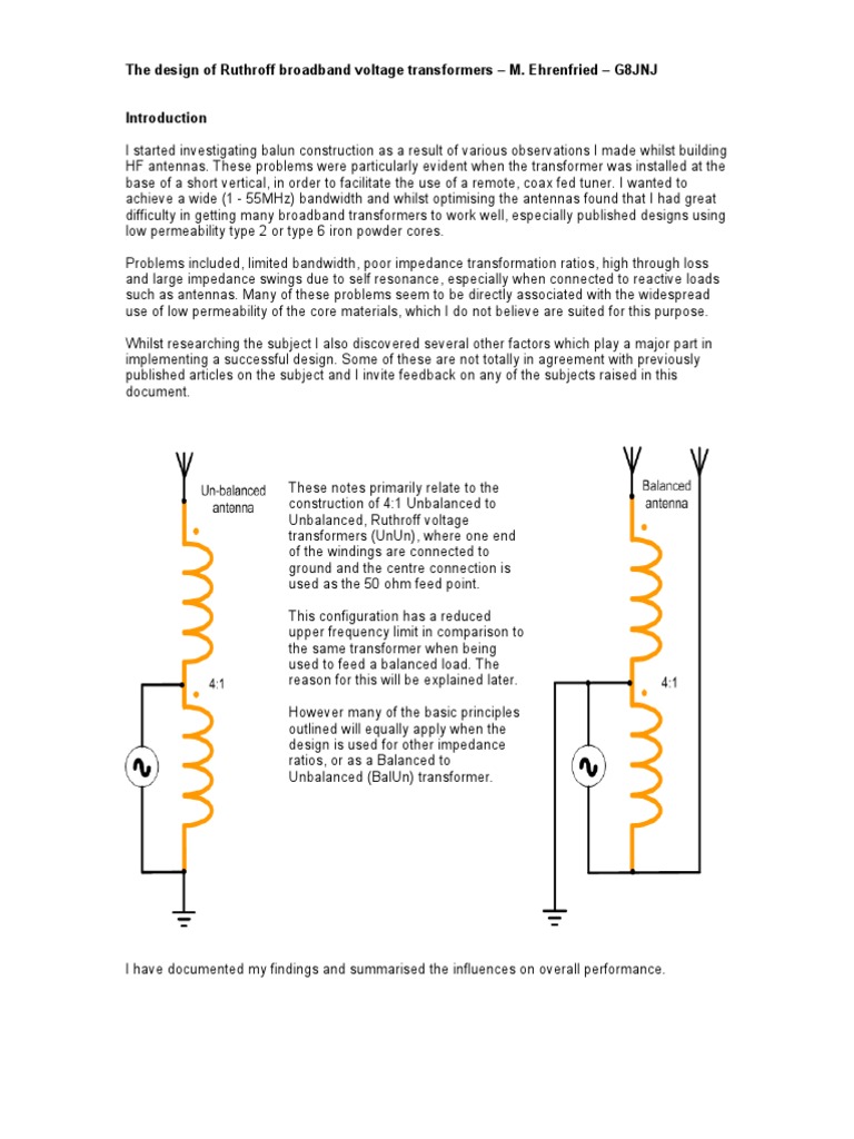 The Design of Ruthroff Broadband Voltage Transformers - M. Ehrenfried - G8JNJ | Download Free ...