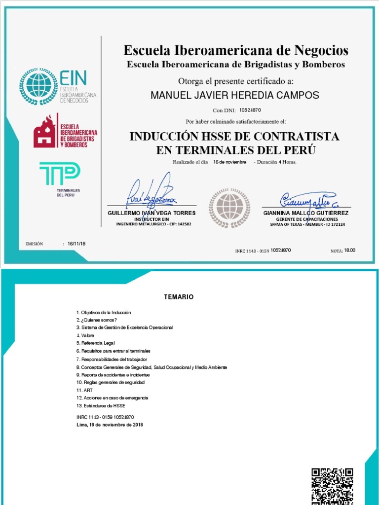 Certificado Induccion Hsse - Manuel Heredia PDF | PDF