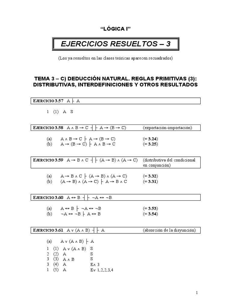 Logica1 Ejercicios Resueltos3 | PDF | Lógica matemática | Notación ...
