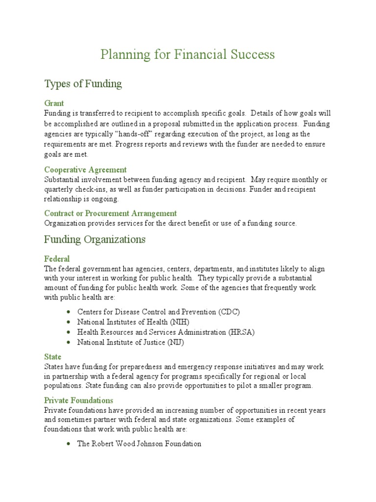 Planning For Financial Success: Types of Funding | PDF | Grant (Money ...