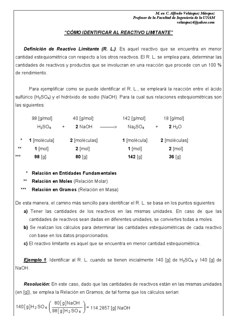 Identificación del Reactivo Limitante | PDF