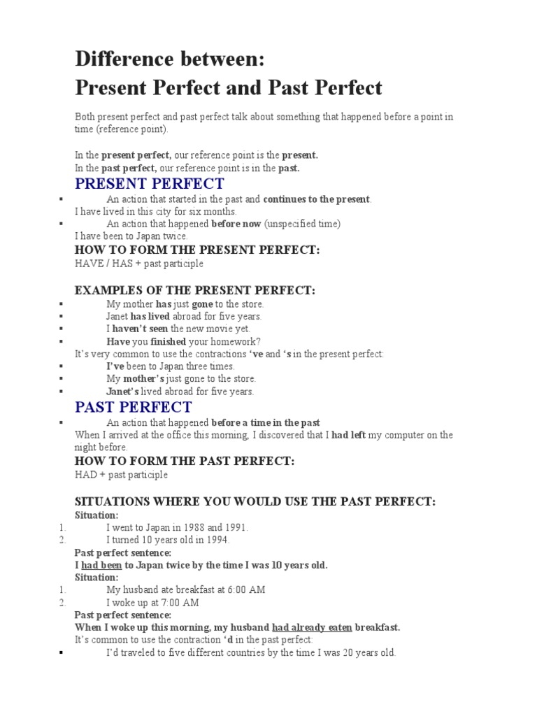 Present vs. Past Perfect Explained | PDF | Language Arts & Discipline ...