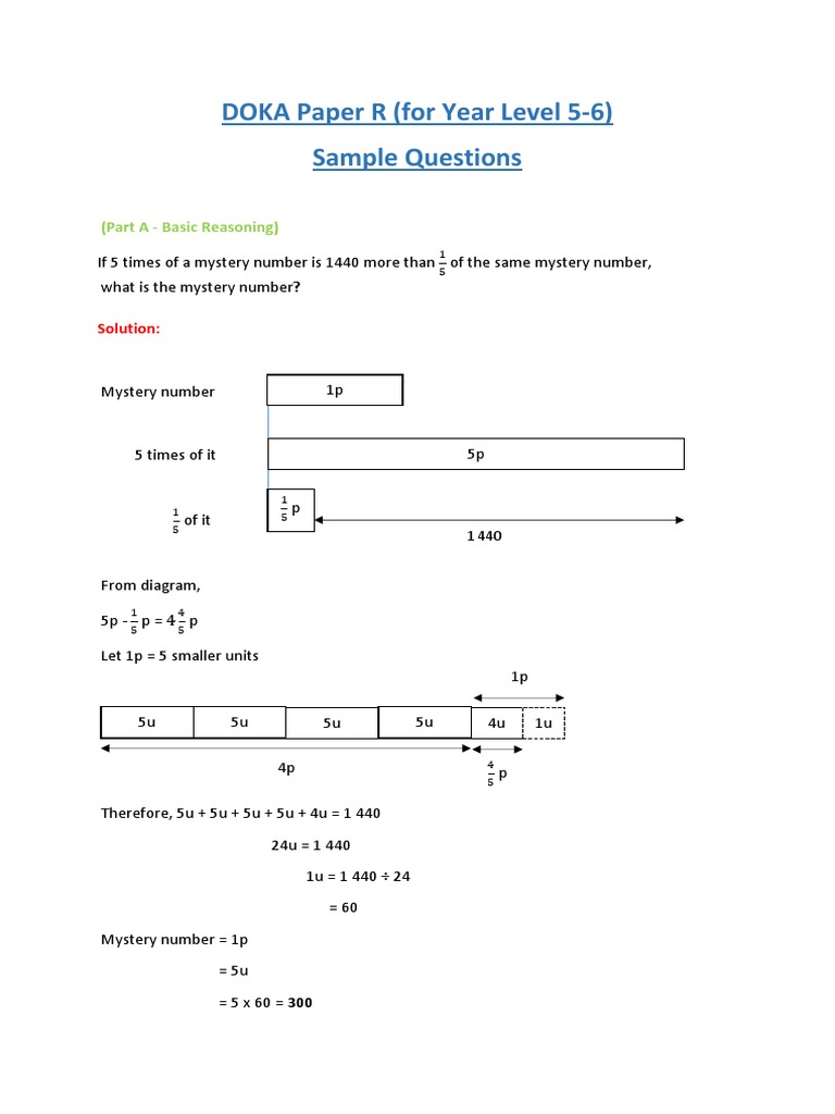 DOKA Paper R (For Year Level 5-6) Sample Questions: (Part A - Basic ...