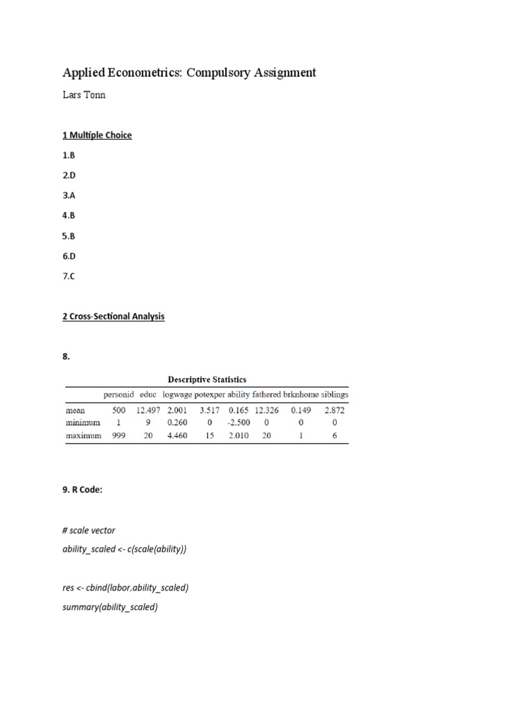 Applied Econometrics - Compulsory Assignment Hand-IN | PDF | Econometrics | Regression Analysis