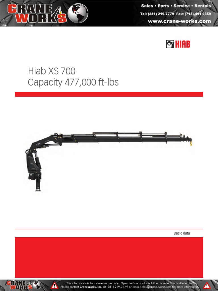 Technical specifications and lifting capacities of the Hiab XS 700 ...