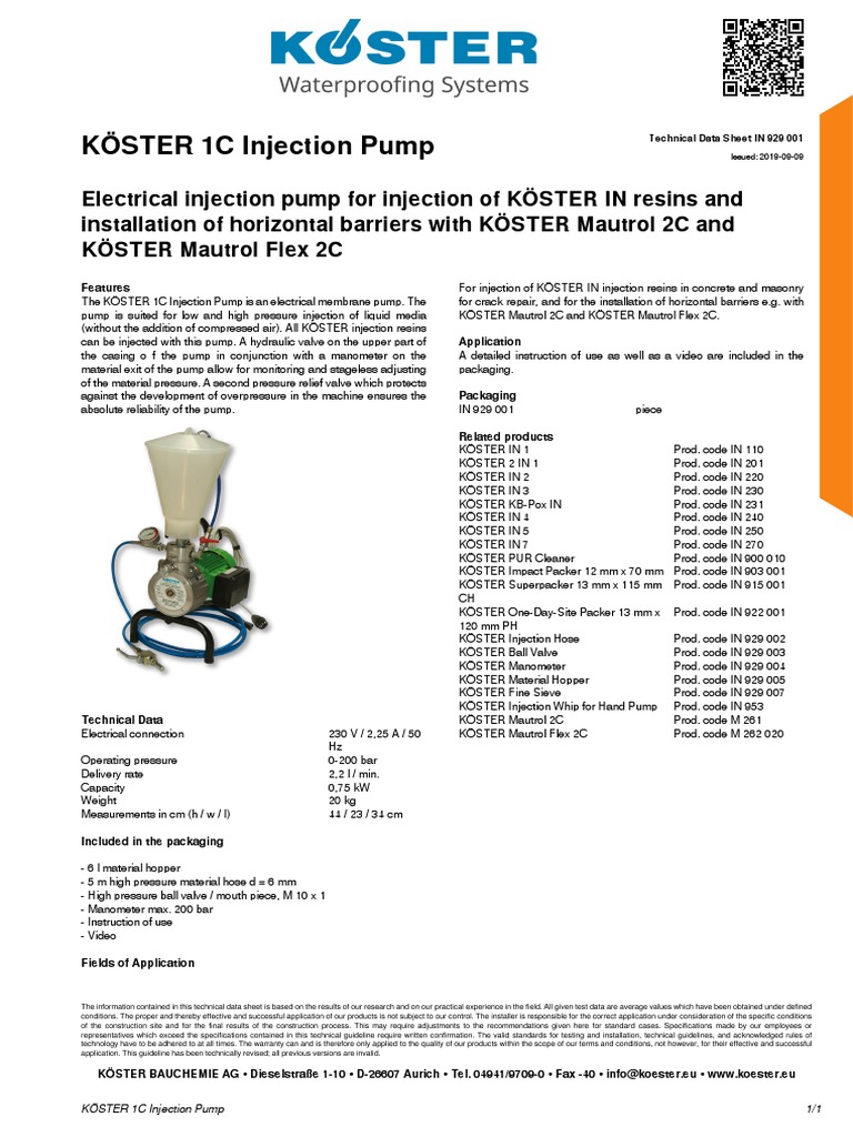 KÖSTER 1C Injection Pump Overview | PDF | Pressure Measurement | Pump