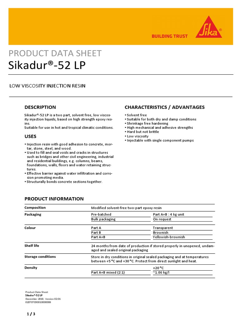 Sikadur®-52 LP: Product Data Sheet PDF Epoxy Concrete