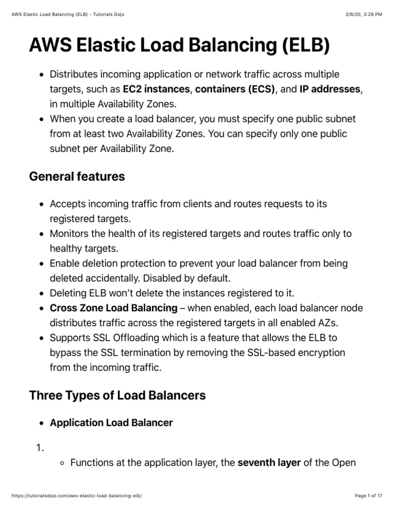 AWS Elastic Load Balancing (ELB) - Tutorials Dojo | Download Free PDF | Load Balancing ...
