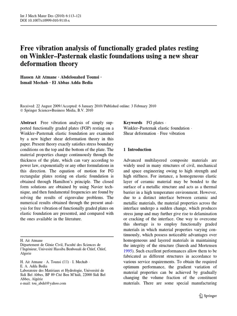 Free Vibration Analysis Of Functionally Graded Plates Resting On Winkler Pasternak Elastic